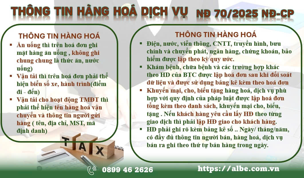 THÔNG TIN HÀNG HÓA DỊCH VỤ NĐ 70/2025NĐ-CP